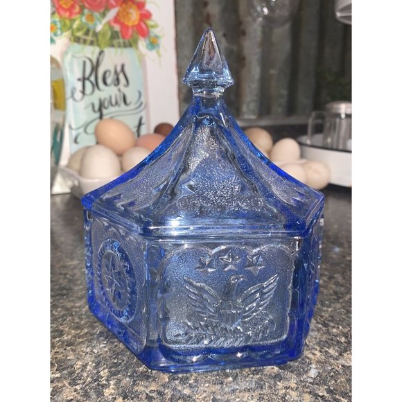 Indiana Glass Co. | Art | Vintage Indiana Glass Blue Tiara Lidded Dish ...